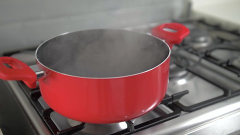 Steaming Red Cooking Pot Boiling Water Stock Footage Video (100% ...