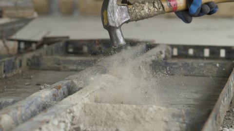 Close Hammer Hitting Concrete On Metal Stock Footage Video (100% ...