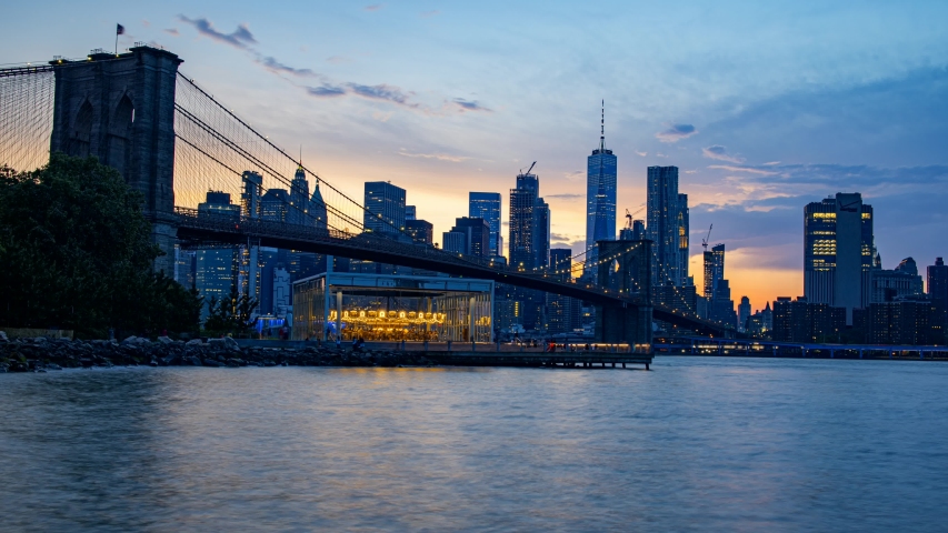zoom time lapse sunset brooklyn bridge Stock Footage Video (100% ...