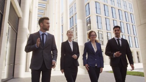 Smiling Business People Walking Office Building Stock Footage Video ...