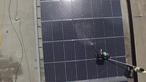 Cleaning Photovoltaic Panels Pressure Washer Stock Footage Video (100% ...