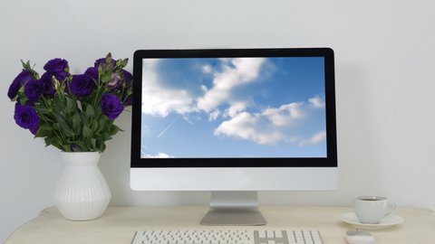 Animation Blue Sky Clouds Displayed On Stock Footage Video (100% ...