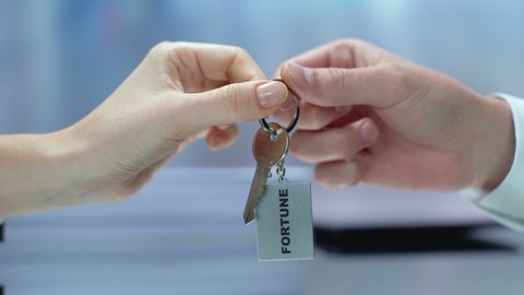 Hand Giving Key Fortune Secret Raising Stock Footage Video (100% ...