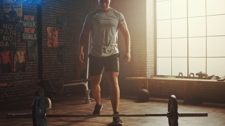 handsome muscular man does overhead deadlift Stock Footage Video (100% ...