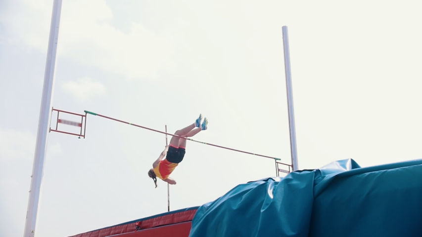 pole vault training stadium - woman Stock Footage Video (100% Royalty ...