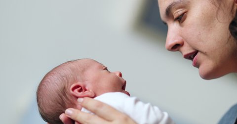 Mother Newborn Baby Interaction Mom Kissing Stock Footage Video (100% ...