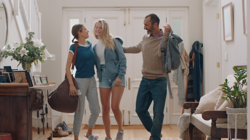 Happy Teenage Girl Arriving Home Stock Footage Video 100 Royalty Free
