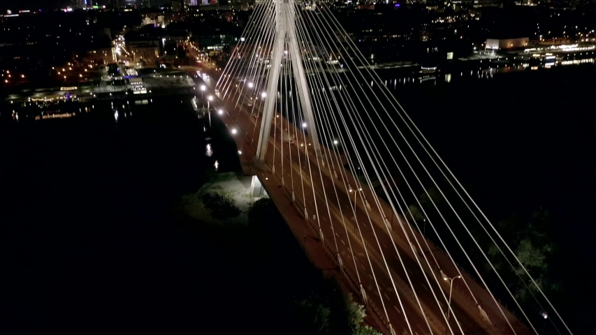 flight drone over suspension night bridge Stock Footage Video (100% ...