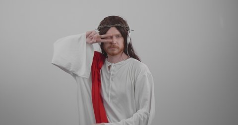 Jesus Christ Listening Music Headphones Dancing Stock Footage Video ...