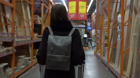 Girl Shopping Cart Hardware Store Stock Footage Video (100% Royalty ...
