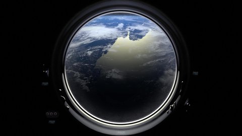 Spaceship Approaching Earth Horizon Turns Right Stock Footage Video ...