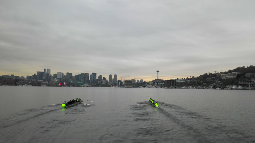 seattle skyline crew team rowing aerial Stock Footage Video (100% ...