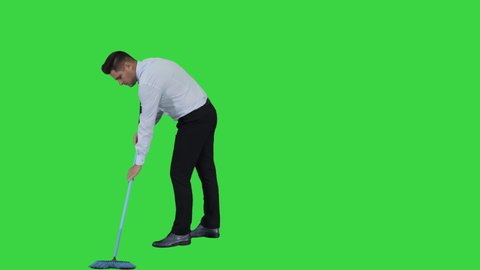 Little Boy Sweeps Floor Mop On Stock Footage Video (100% Royalty-free ...