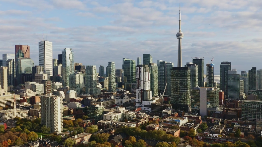 aerial view toronto skyline flying over Stock Footage Video (100% ...