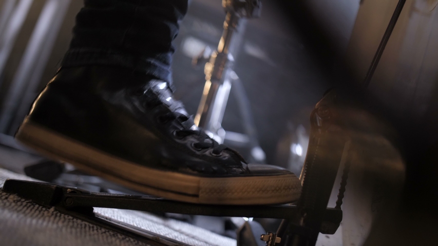 close-up drummer's foot sneakers pressing pedal Stock Footage Video ...
