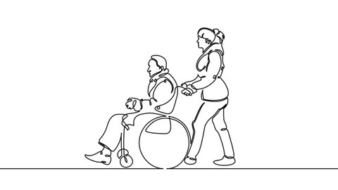 Continuous One Line Drawing Volunteer Pushing Stock Vector (Royalty ...