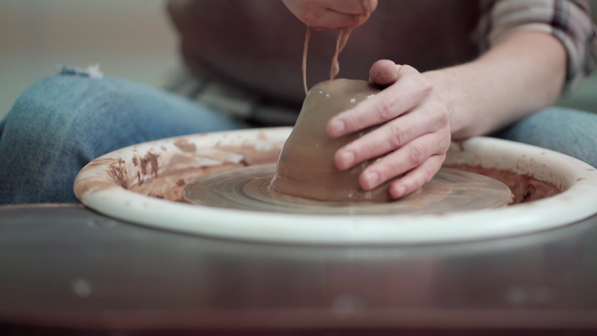 pouring water forming clay on potter's Stock Footage Video (100% ...