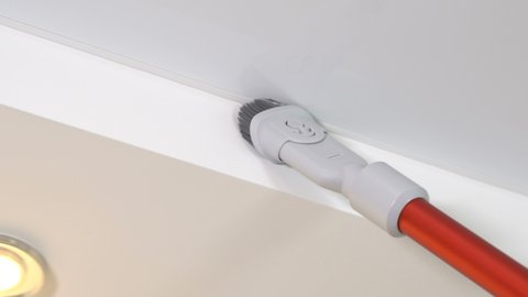 Doing Ceiling Room Vacuum Cleaner Stock Footage Video (100% Royalty ...