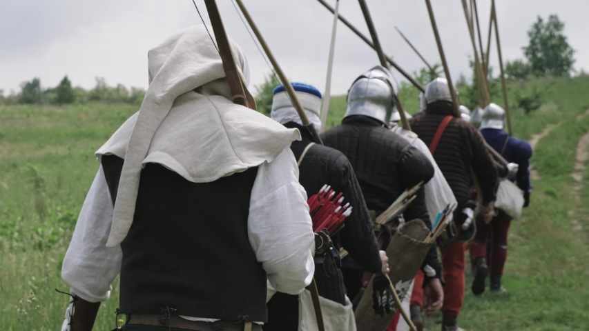 back view group medieval knights going Stock Footage Video (100% ...