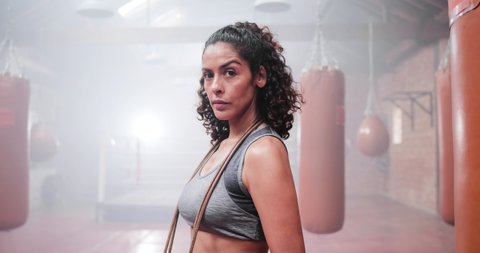 Portrait Strong Mixed Race Female Boxing Stock Footage Video (100% ...