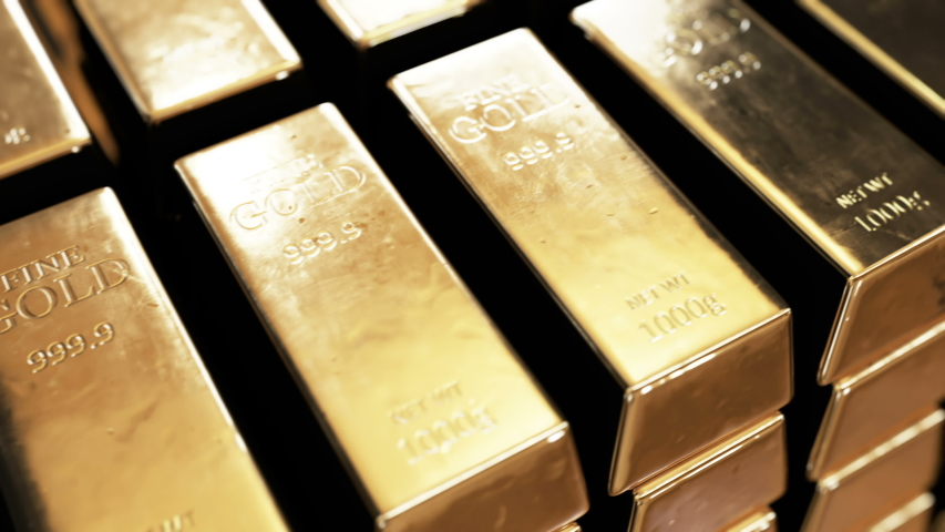 Beautiful Gold Bars On Metal Shelf Stock Footage Video (100% Royalty ...