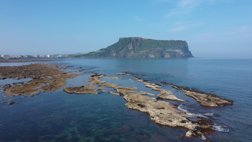 aerial view sunrise peak jeju island Stock Footage Video (100% Royalty ...