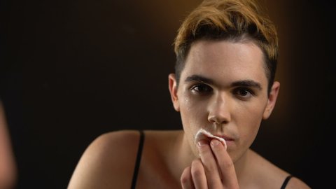 Crying Transgender Man Removing Makeup Feeling Stock Footage Video (100 ...