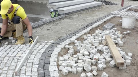 Aerial View Caucasian Construction Contractor Paving Stock Footage ...