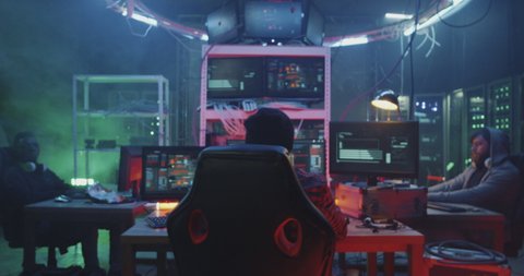 Medium Shot Young Male Hacker Laughing Stock Footage Video (100% ...