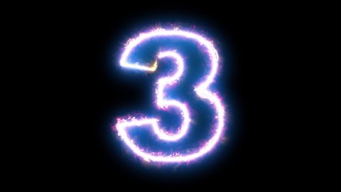 Number 3 Reveal Fire Plasma Glowing Stock Footage Video (100% Royalty ...