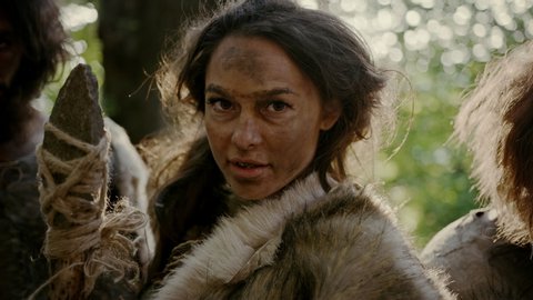 Female Leader Two Primeval Cavemen Wearing Stock Footage Video (100% ...