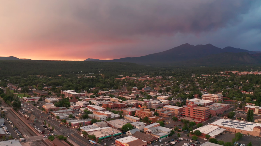 camera elevates over downtown flagstaff on Stock Footage Video (100% ...
