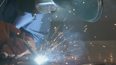 Closeup Blacksmith Welder Protective Mask Works Stock Footage Video ...
