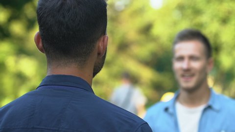 Handsome Buddies Hugging Happy See Each Stock Footage Video (100% ...