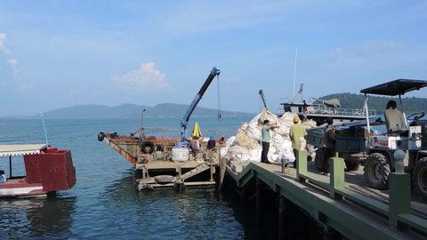 Unloading Goods Small Ship People Loading Stock Footage Video (100% ...