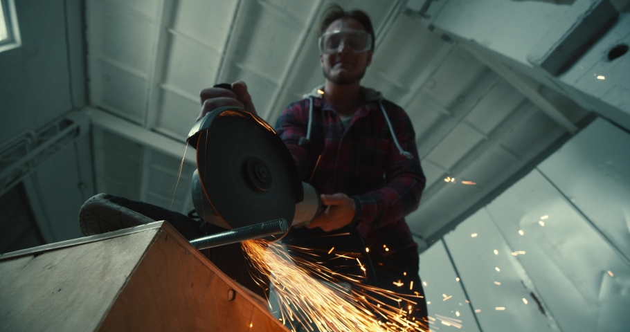 Angle Grinder Man Works Circular Saw Stock Footage Video (100% Royalty ...