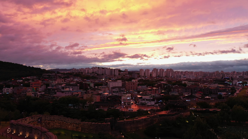 Hwaseong Fortress and the skyline of Suwon in South Korea image - Free ...