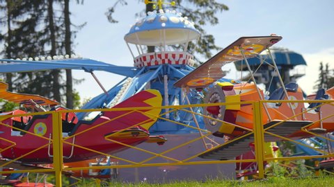 Retro Carousel Figures Airplanes Rotates Amusement Stock Footage Video ...
