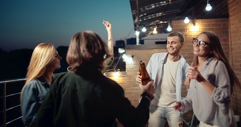 Happy Young People Dancing Rooftop Enjoying Stock Footage Video (100% ...