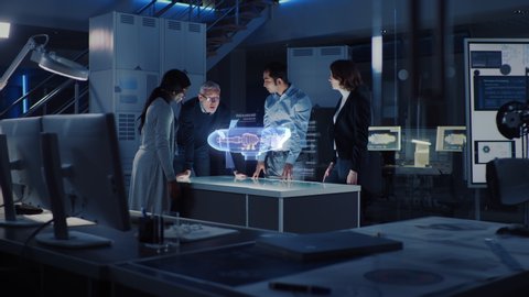 group civil engineers work holographic augmented Stock Footage Video ...