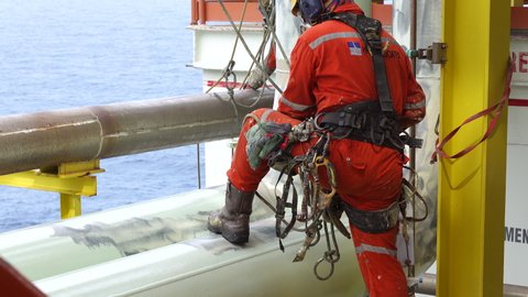 Industrial Abseiler Complete Respiratory Protection Full Stock Footage ...