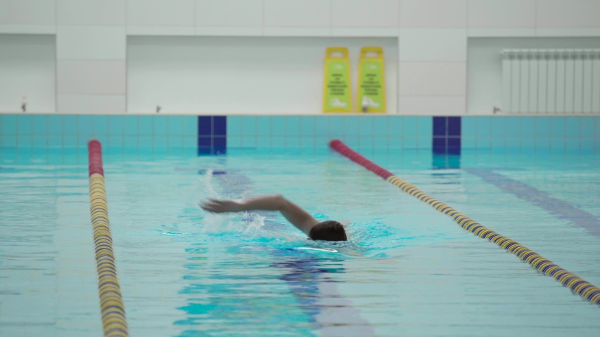 Professional Swimmer Indoor Pool Swimming Across Stock Footage Video ...