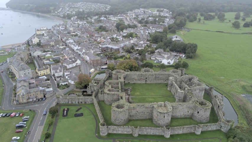 beaumaris castle anglesey wales aerial view Stock Footage Video (100% ...