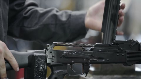 Factory Assembly Kalashnikov Assault Rifle Close Stock Footage Video ...