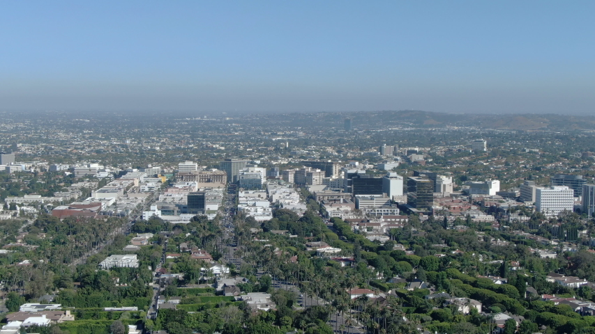 beverly hills downtown aerial shot backward Stock Footage Video (100% ...