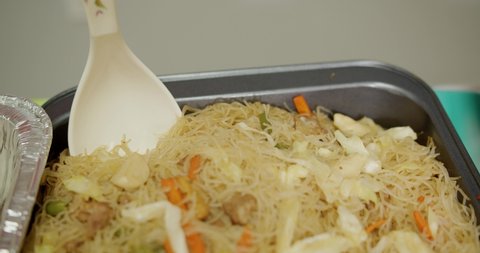 Gliding Over Filipino Dish Pancit Tray Stock Footage Video (100% ...