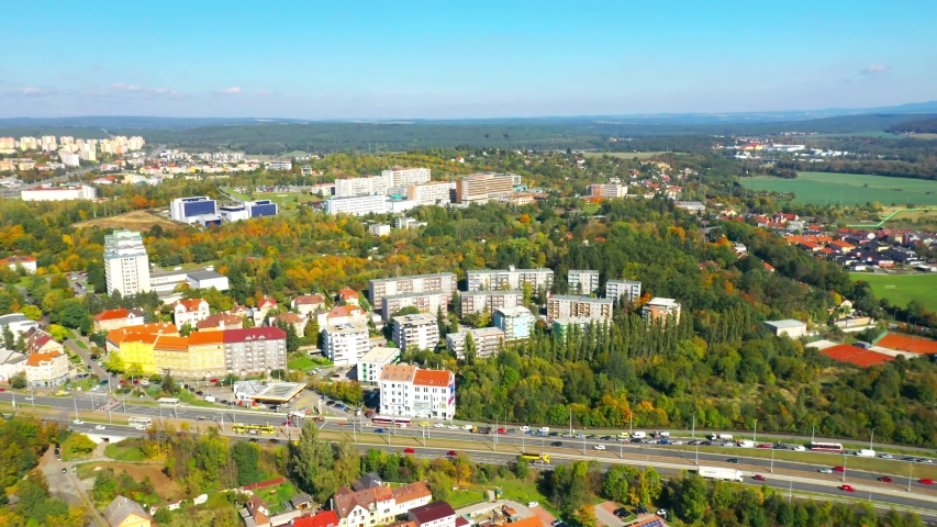 Parks and streets lined with evergreen trees in a sustainable eco city ...