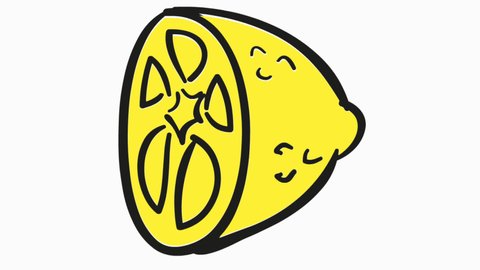 Lemon Slice Cartoon Vector Hand Drawn Stock Footage Video (100% Royalty ...