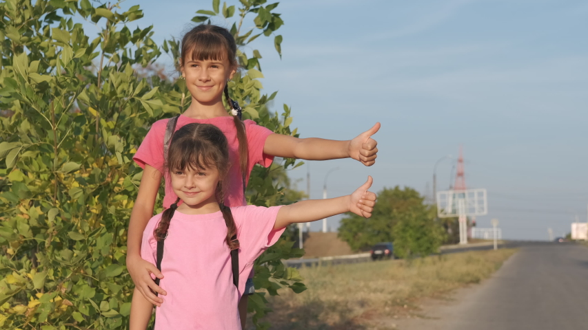 tourism hitch hiking two children have Stock Footage Video (100% ...