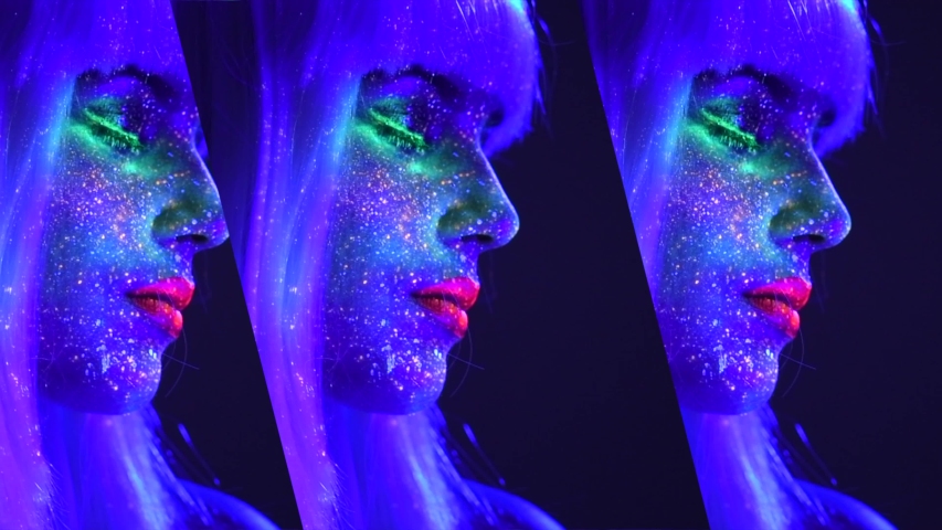 Fashion Model Woman Neon Light Beautiful Stock Footage Video (100% ...